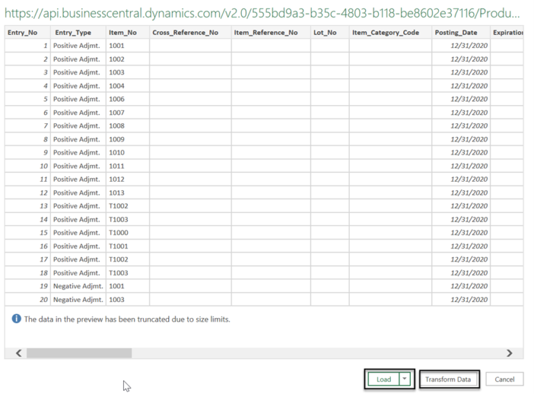 Using Business Central OData Feeds to get data into Excel