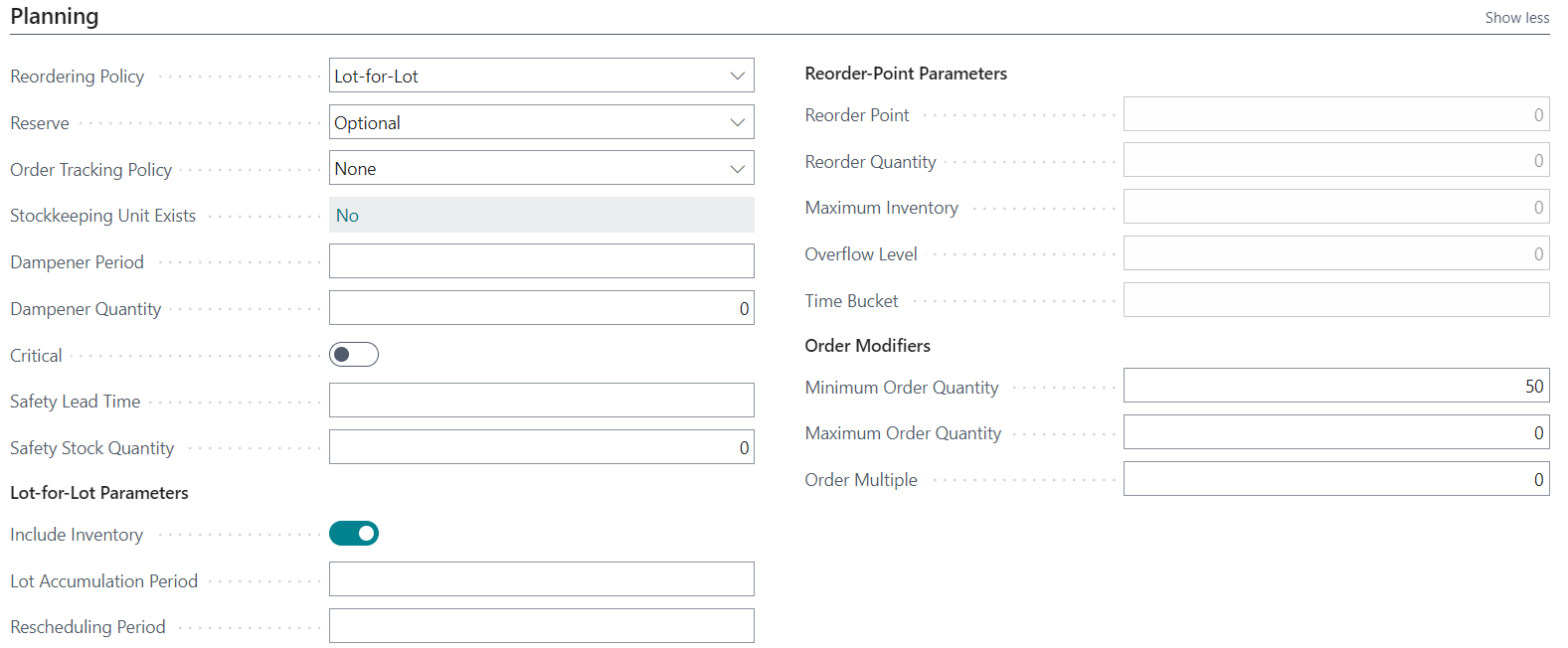 Planning Parameters in Business Central: Additional Settings