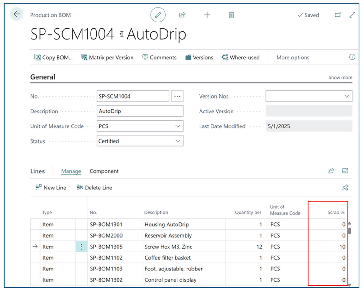 Handling Scrap in Production Orders in Microsoft Business Central