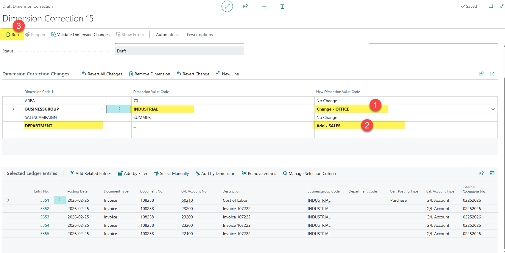How to Correct G/L Dimension Values in Business Central